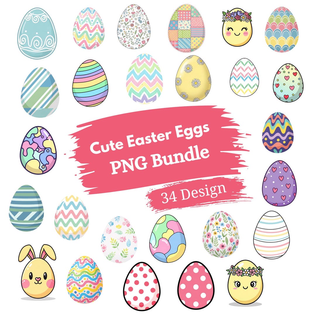 Easter Eggs PNG Bundle, Kawaii Easter Egg Clipart, Pastel Egg ...
