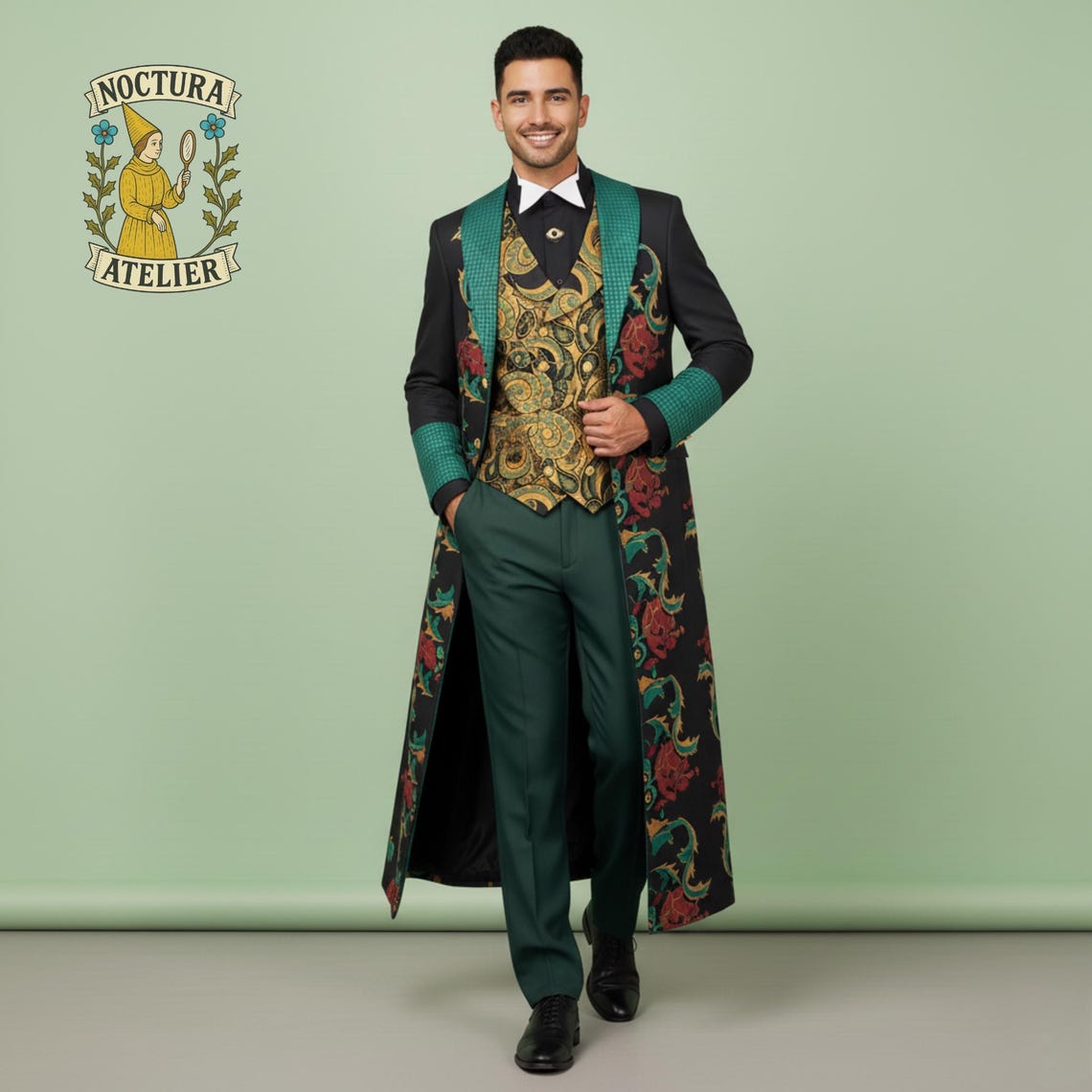 Emerald Fantasy Men’s Suit,green Victorian Costume,baroque Vest Set ...