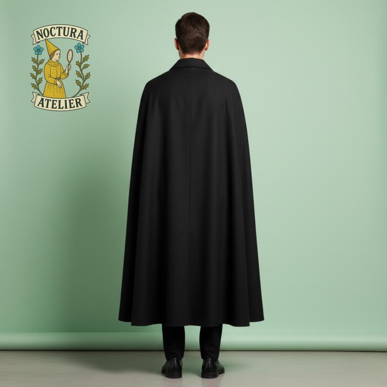 Men’s Long Black Cape Coat,larp Fantasy Knight,renaissance Cape,viking ...