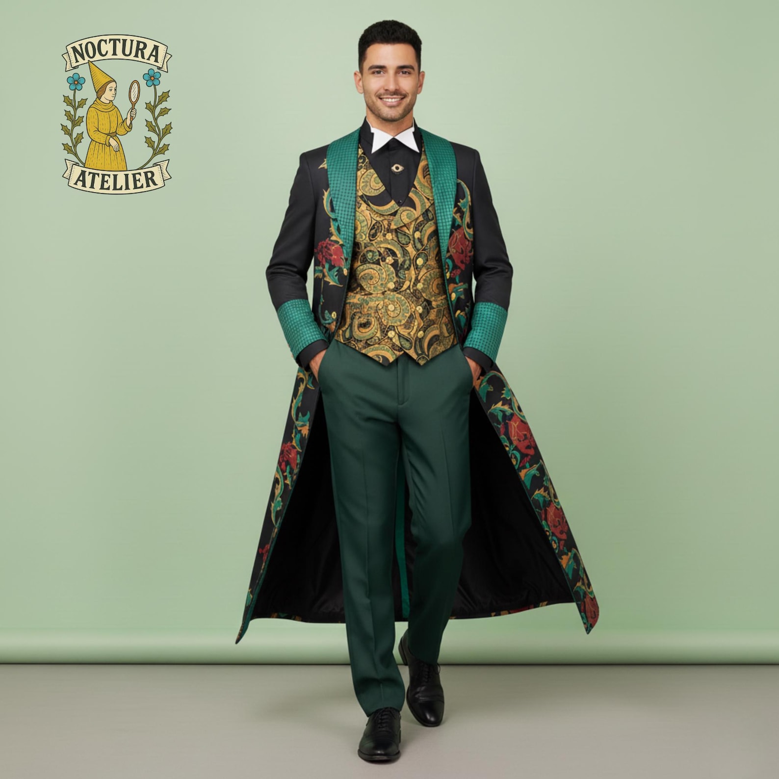 Emerald Fantasy Men’s Suit,green Victorian Costume,baroque Vest Set ...