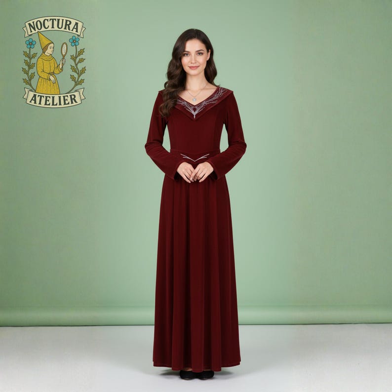 Medieval Burgundy Gown | Velvet Red Renaissance Gown | Victorian Dress ...