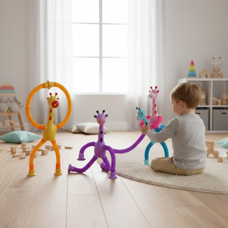 Suction Cup Giraffe Popper Toys - Sensory Fidget, Kids Development (4 ...
