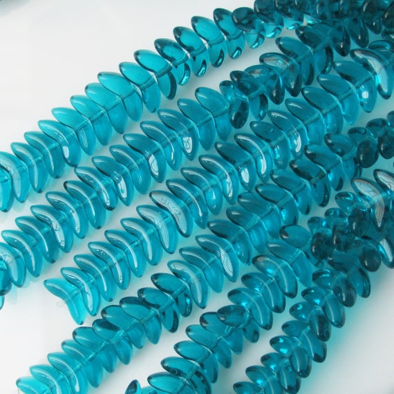 Czech Turquoise Translucent Angel Wing or Half Moon Shape | Etsy