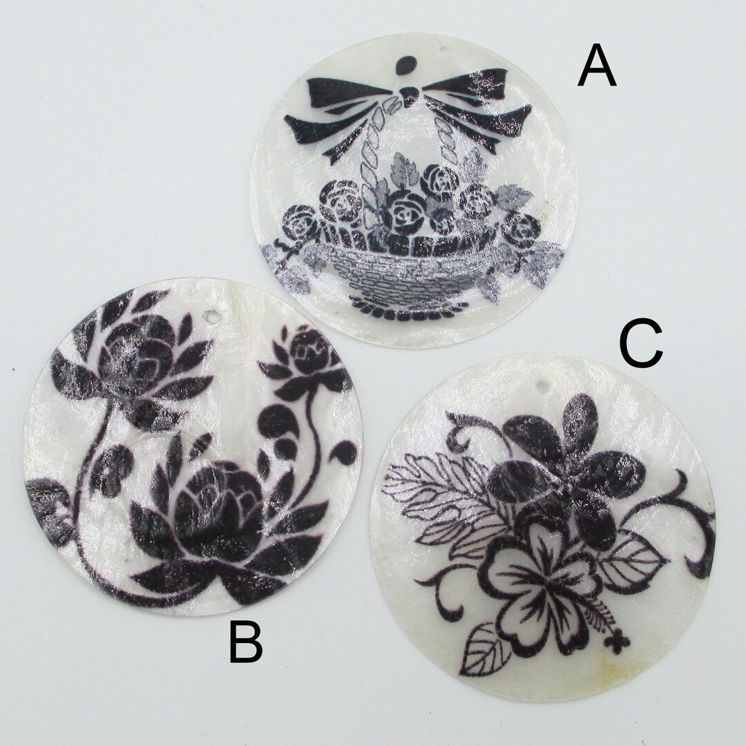 Capiz Shells With Black Decoupage Image - Etsy