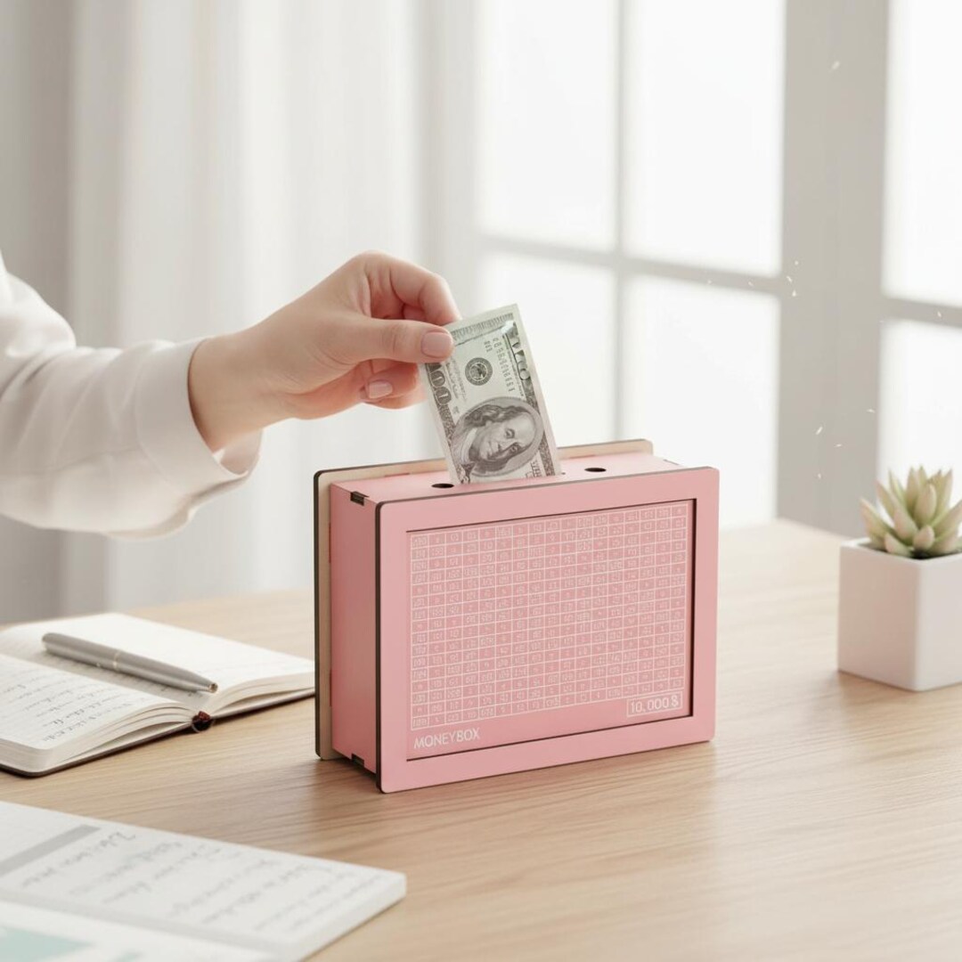 10,000 Savings Challenge Box | Reusable Wooden Cash Box With Counter ...