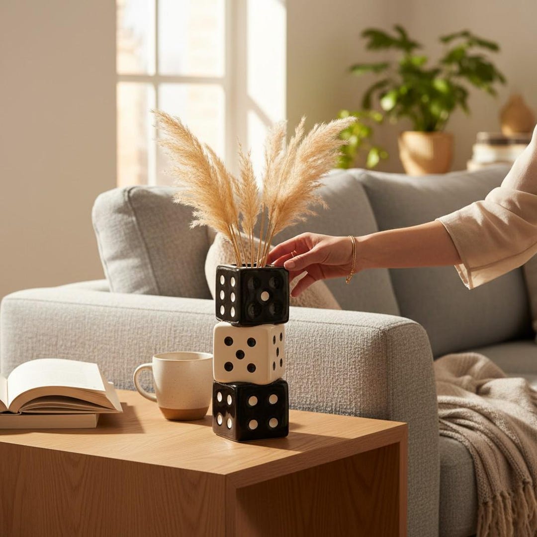 Handmade Ceramic Dice Vase | Unique Modern Decor for Dried Flowers ...
