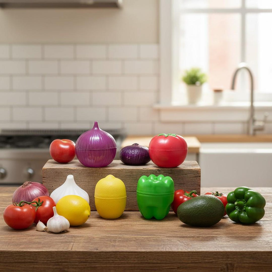 Whimsical Fruit Vegetable Storage Containers, 6-piece Kitchen Keepers ...