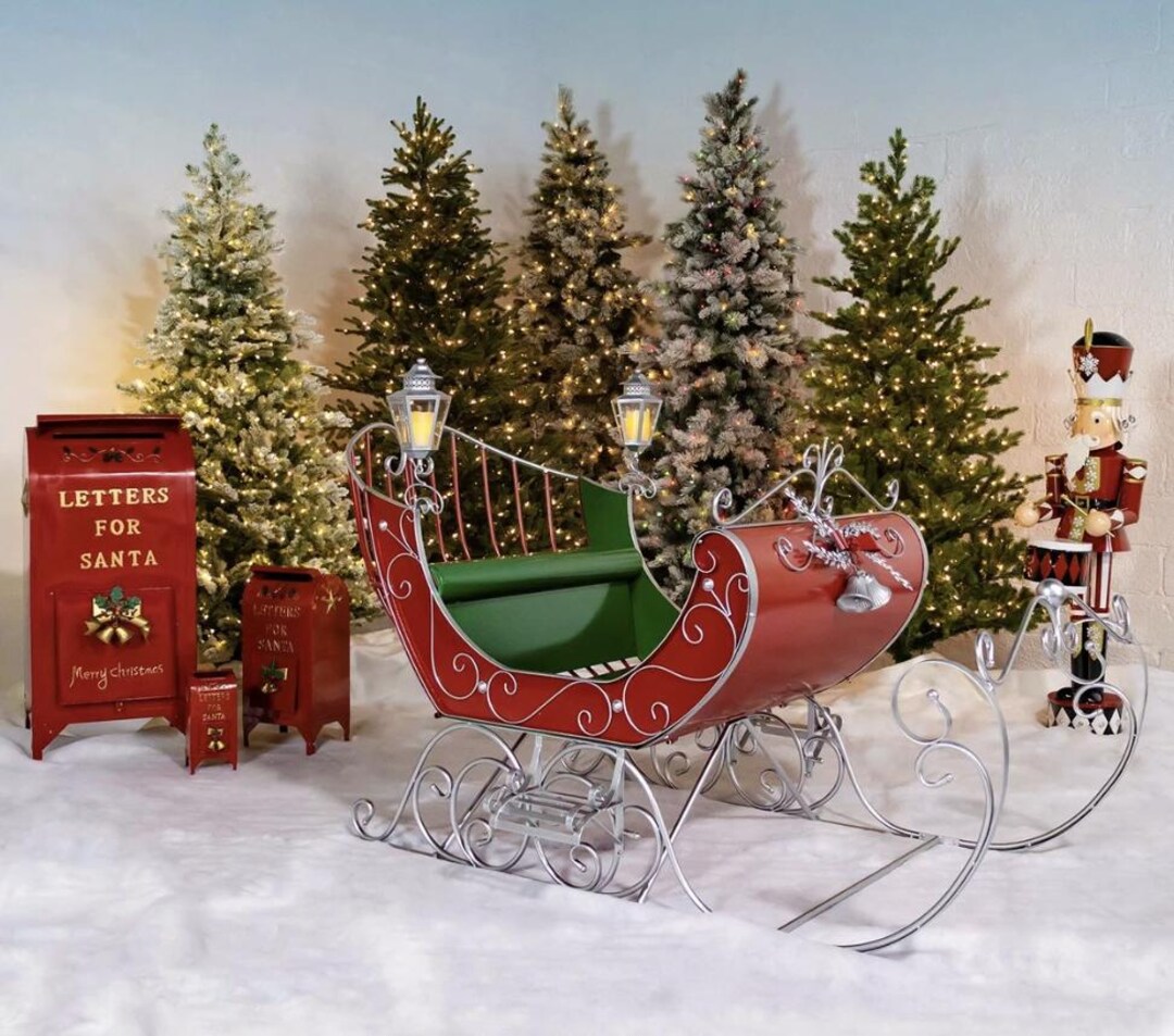 Life-sized Victorian Christmas Sleigh – Red, Green & Silver Holiday ...