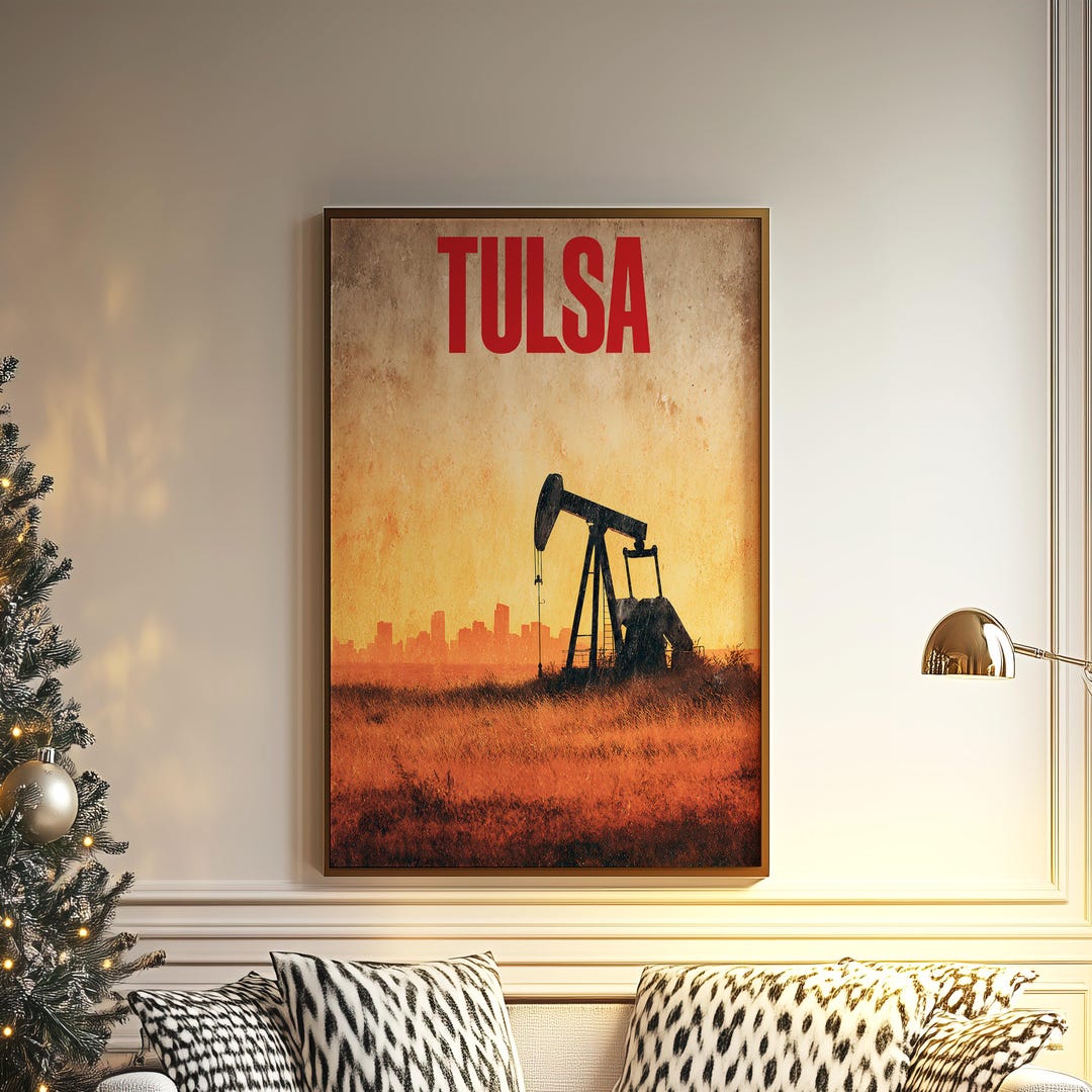Tulsa Industrial Oil Field Art Print, Retro Western Poster, Vintage ...