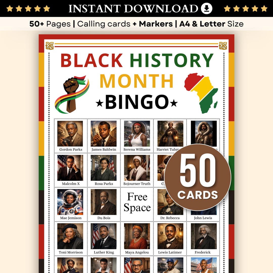 50 Black History Bingo Cards, Black History Month Bingo Game, Black ...