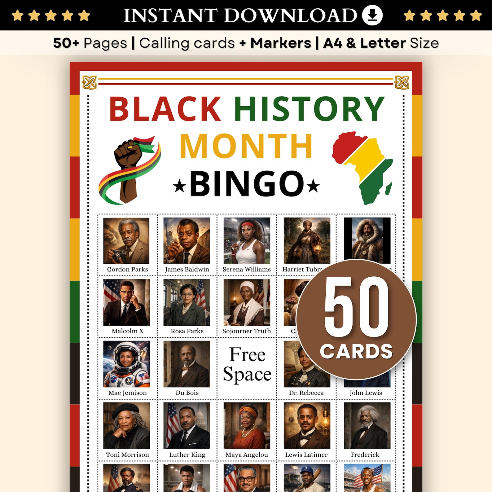 50 Black History Bingo Cards, Black History Month Bingo Game, Black ...