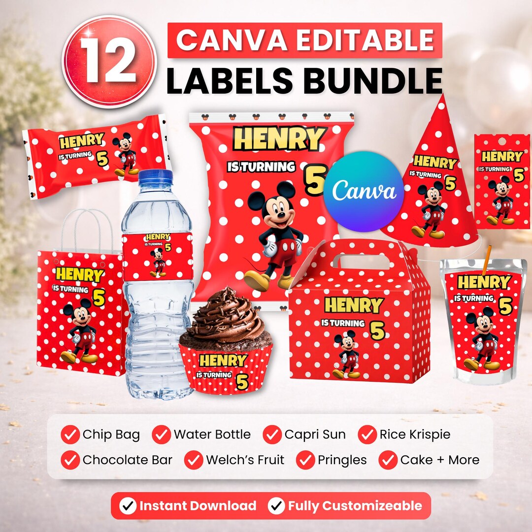 Mickey Mouse Party Favor Bundle, Mickey Mouse Party Decor, Birthday ...