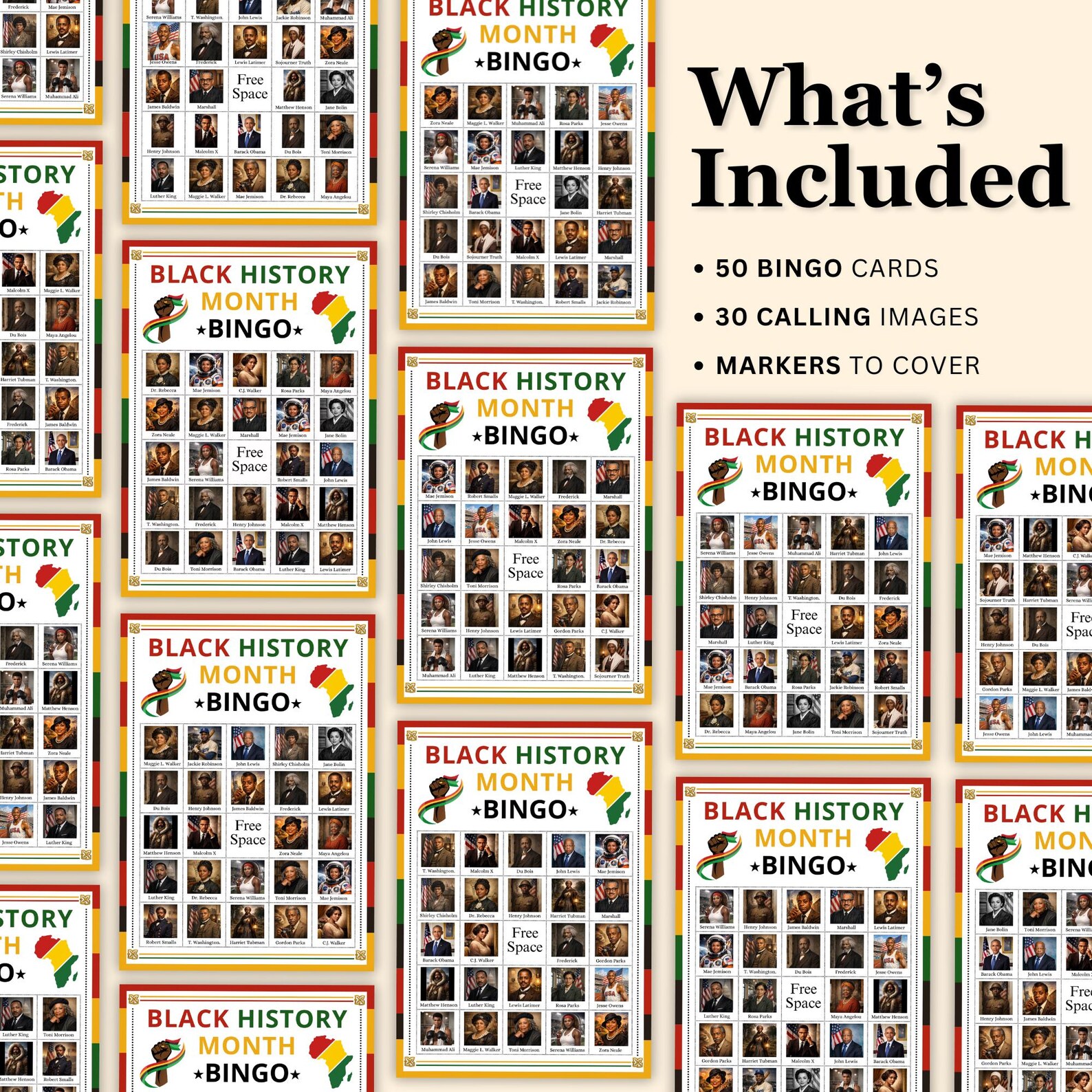 50 Black History Bingo Cards, Black History Month Bingo Game, Black ...