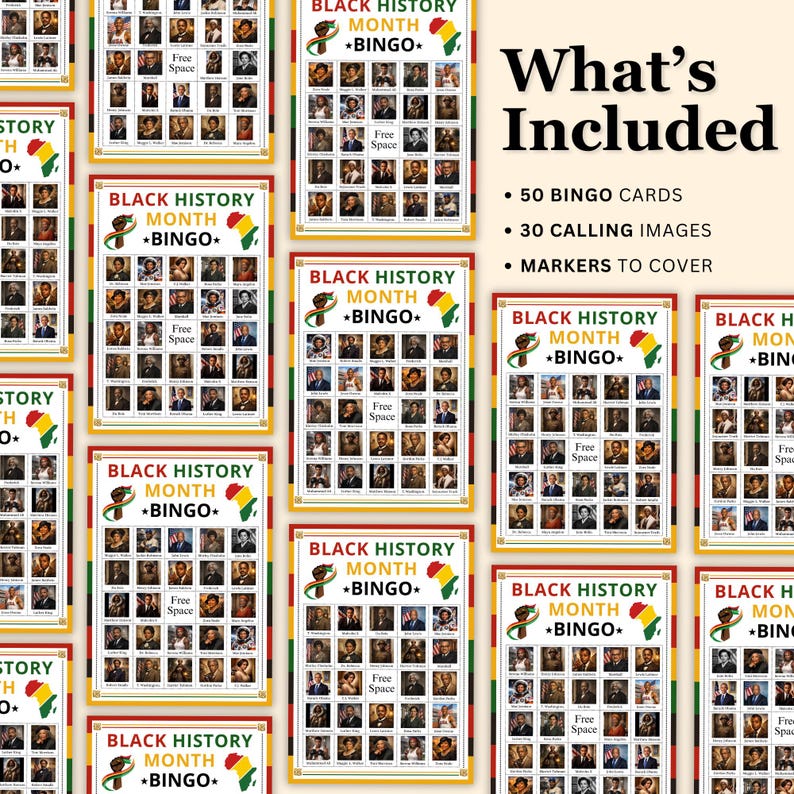 50 Black History Bingo Cards, Black History Month Bingo Game, Black ...