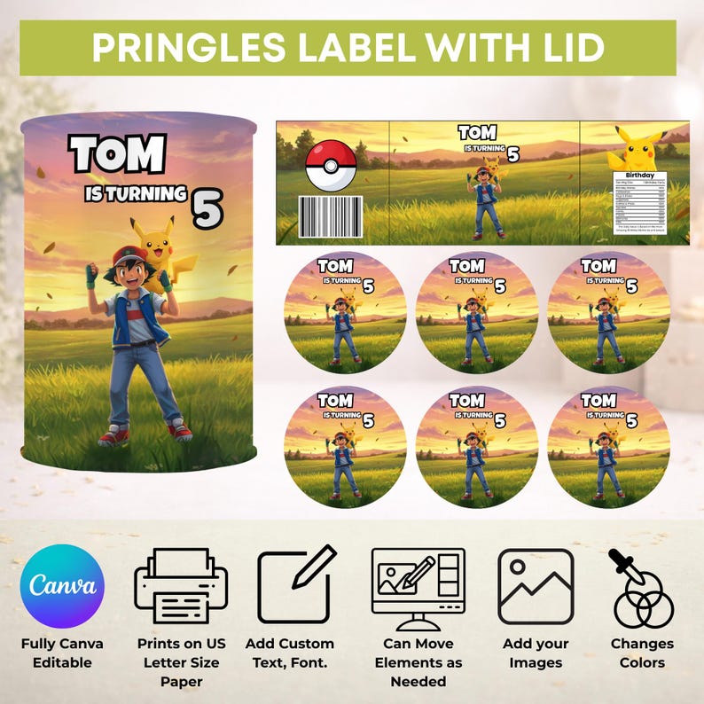 Pokemon Party Favor Bundle, Pokemon Party Decor, Birthday Decor, Chip ...