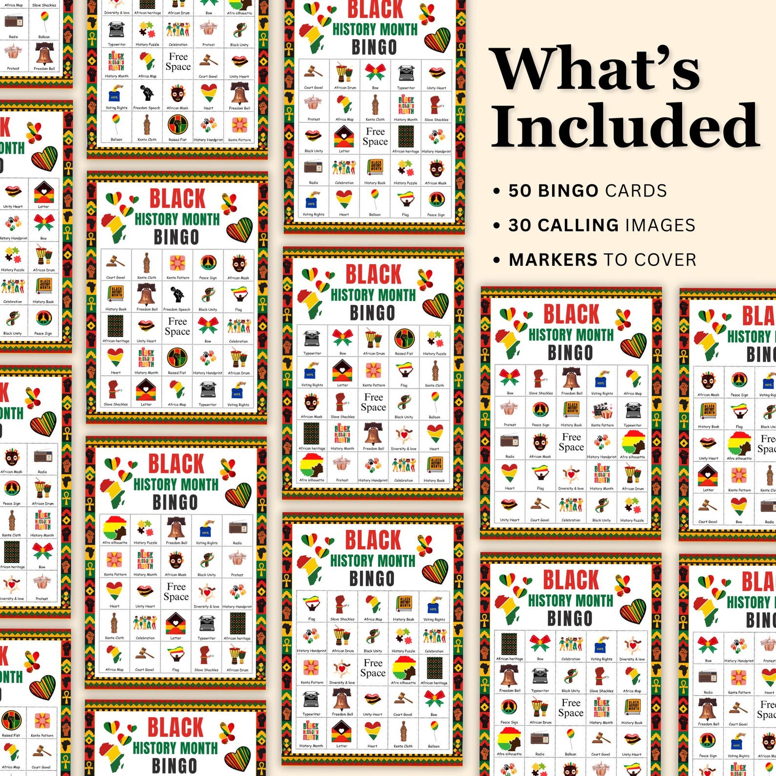 50 Black History Bingo Cards, Black History Month Bingo Game, Black ...