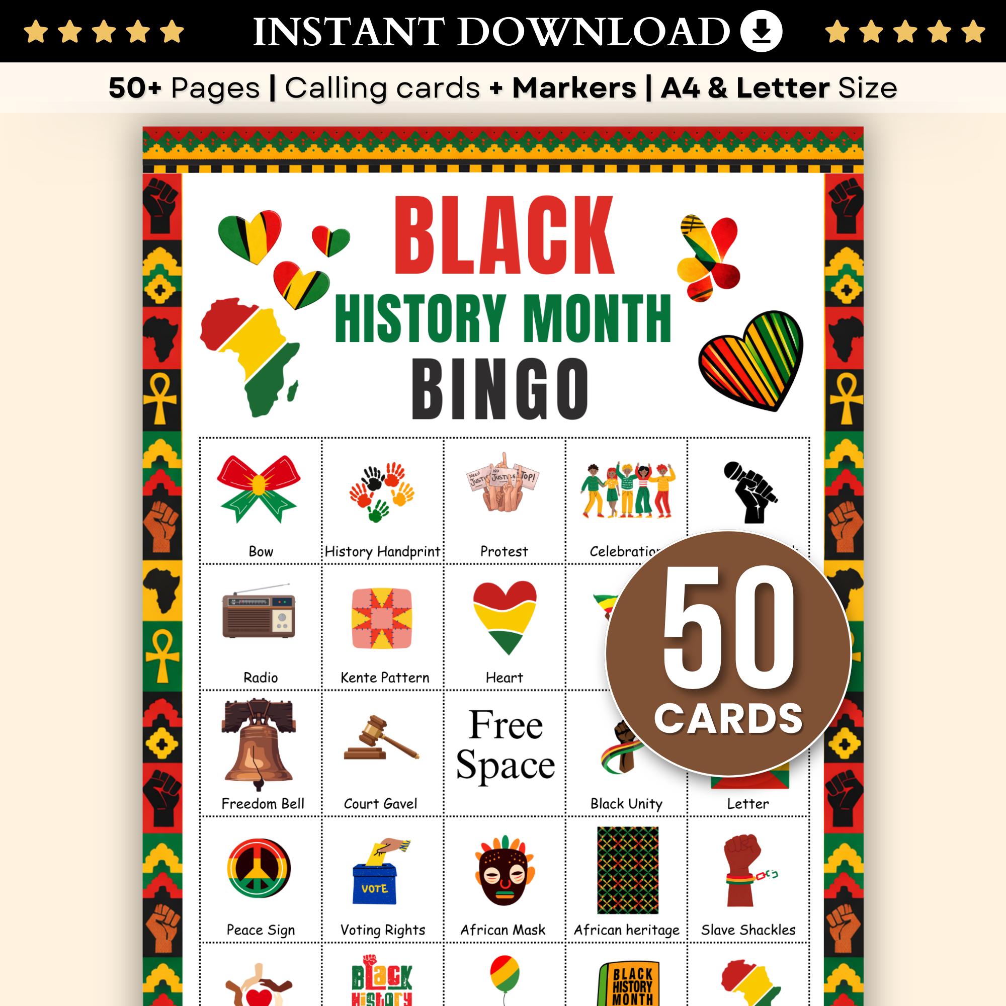 50 Black History Bingo Cards, Black History Month Bingo Game, Black ...