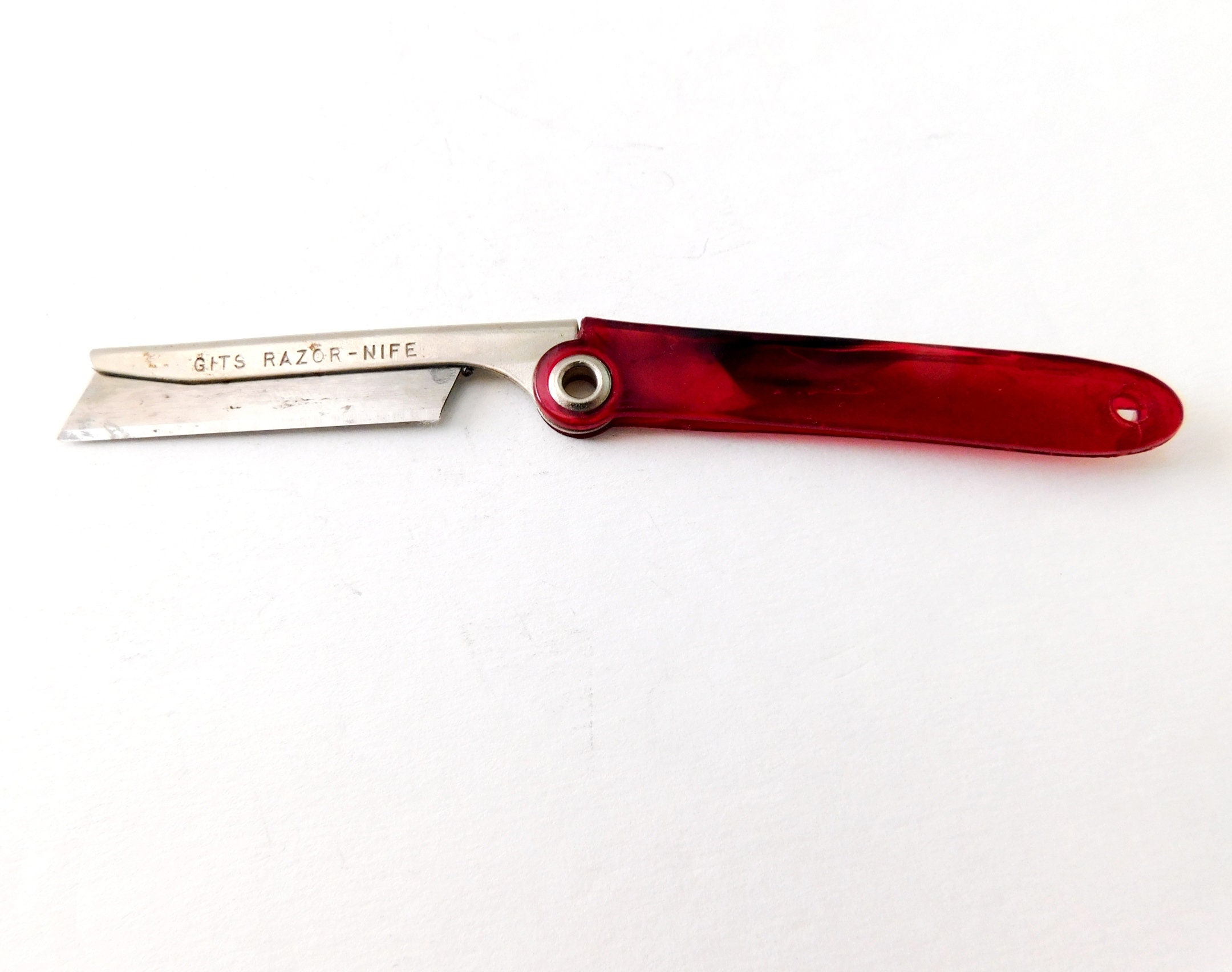 Vintage Gits Folding Razor Nife Knife Magenta Red Marblized Case 1950s ...