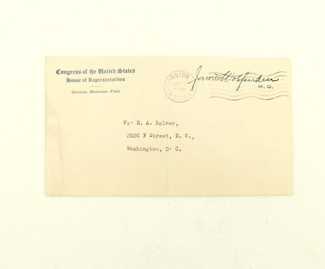 Vintage Congressional Franked Envelope 1938 Rep. James Wolfenden ...