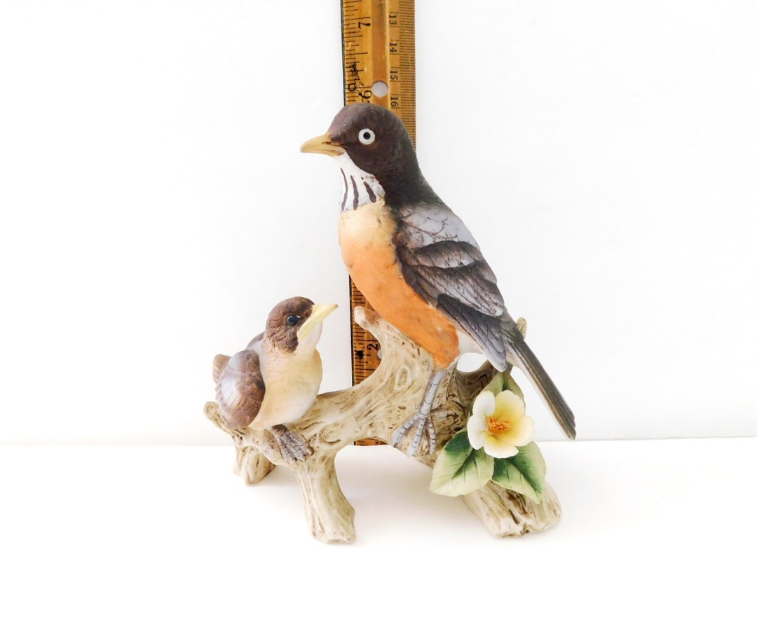 Lefton Robin With Baby Bird Hand Painted Ceramic Figurine KW7456 ...