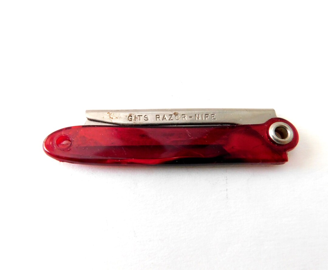 Vintage Gits Folding Razor Nife Knife Magenta Red Marblized Case 1950s ...