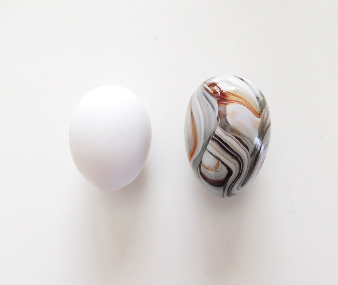 Art Glass Swirled Egg Grey White Brown Paperweight Slag Glass Clear ...