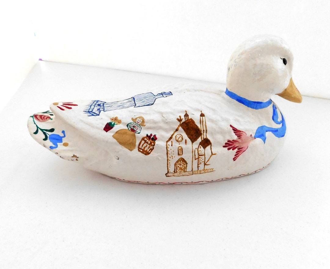 Folk Art Hand Painted Paper Mache Fiber Duck Decoy, Scandinavian Style ...