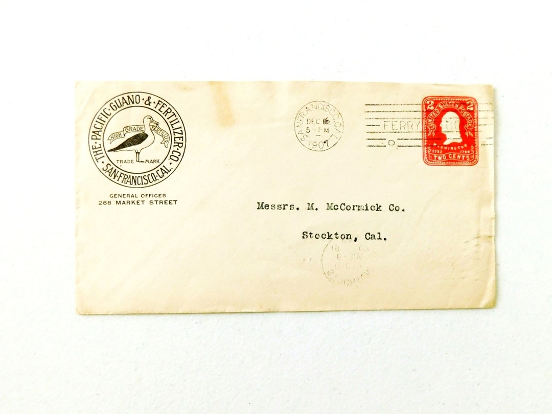 1907 San Francisco Ferry Station Postmark Pacific Guano and Fertilizer ...