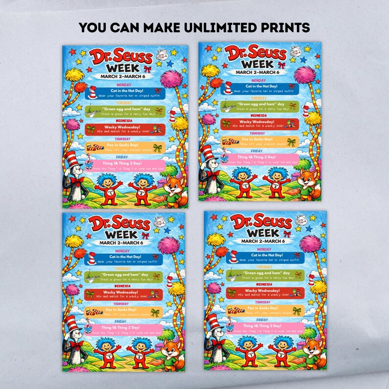 Editable Dr Sauss Read Across America Template, Spirit Week Flyer ...