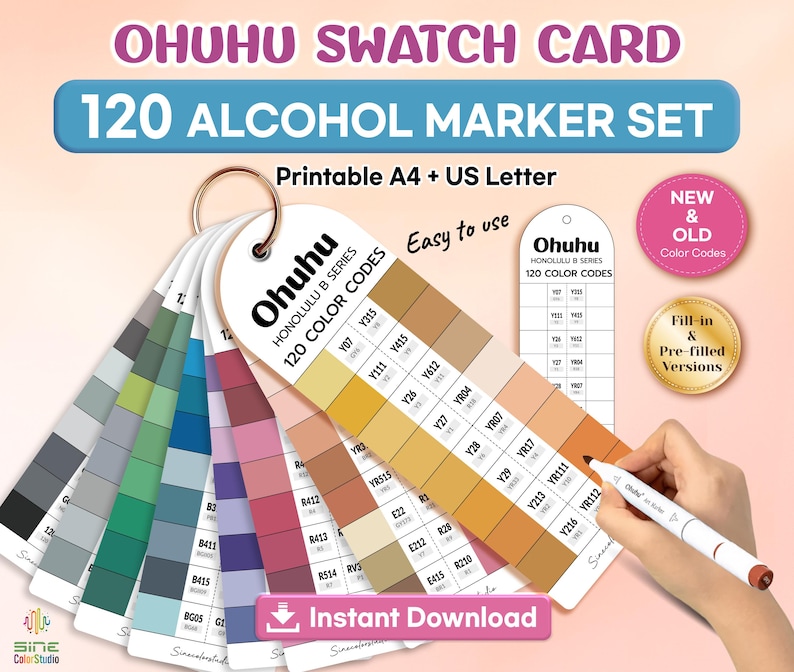 Ohuhu Swatch Card • 120 Honolulu B Series Marker Set (printable PDF) - Etsy