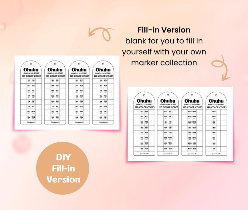 Ohuhu Swatch Card • 120 Honolulu B Series Marker Set (printable PDF) - Etsy