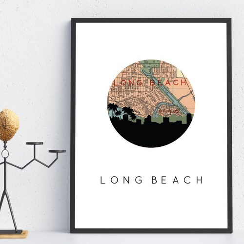 Long Beach Map Print Long Beach Map Poster Wall Art Ca City | Etsy