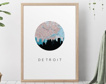 Detroit Map Detroit Michigan Watercolor Map Painting Art - Etsy