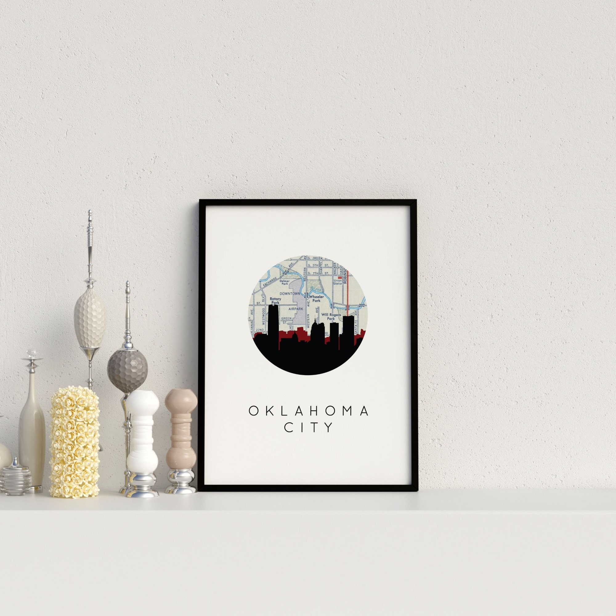 Oklahoma City map Oklahoma wall art Oklahoma map print | Etsy