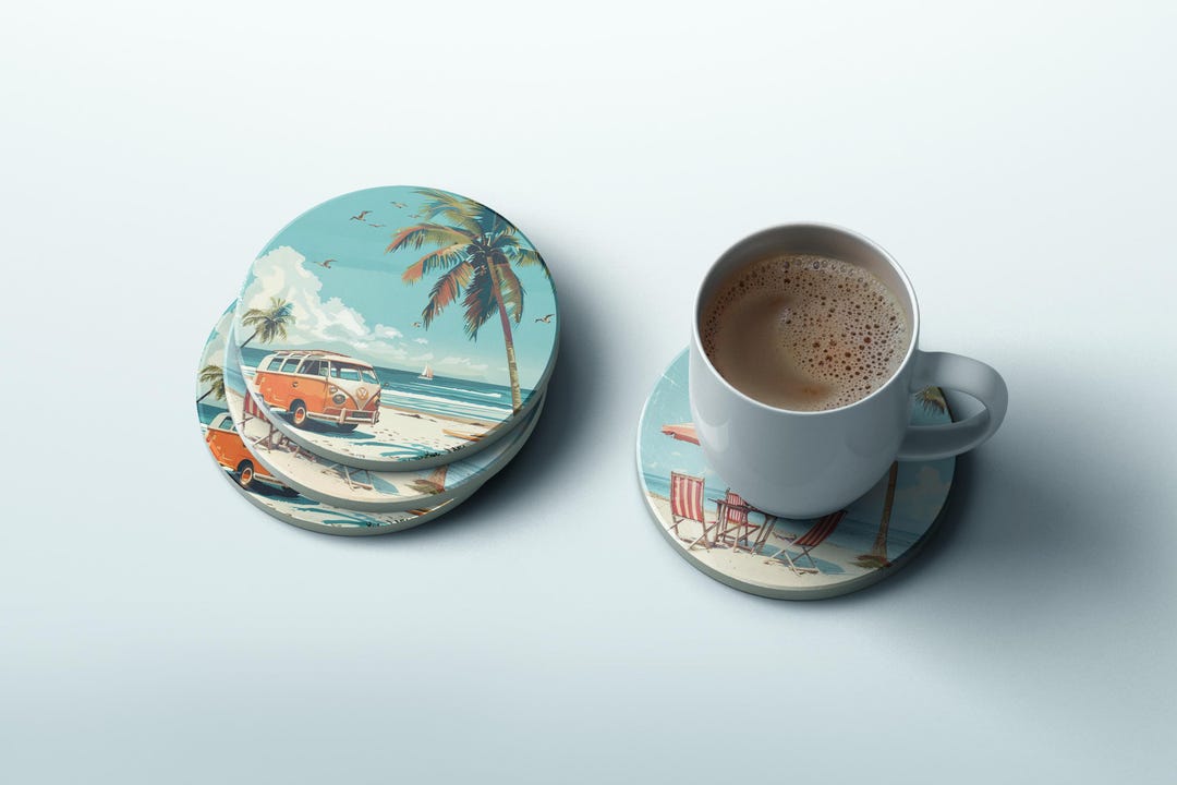 Beach Scene Sandstone Coasters: Vintage Coastal Decor, Set of 2 or 4 - Etsy