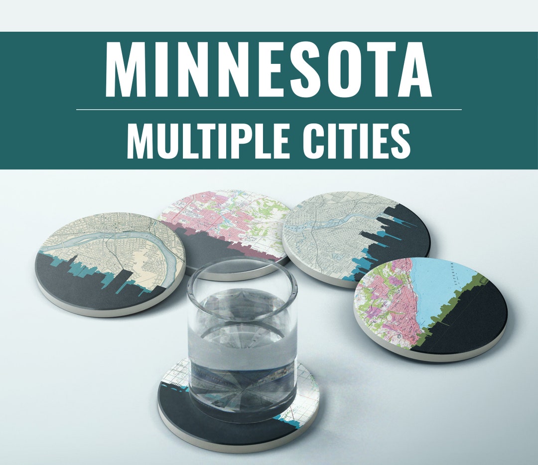 Minnesota Cityscape Coaster Set, Personalized MN Gift - Etsy