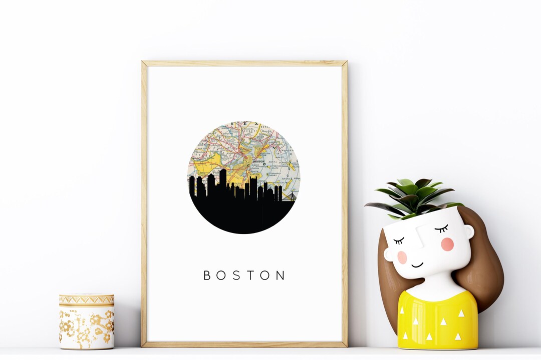 Boston City Map Poster | Boston Skyline Art Print | Urban Wall Decor ...