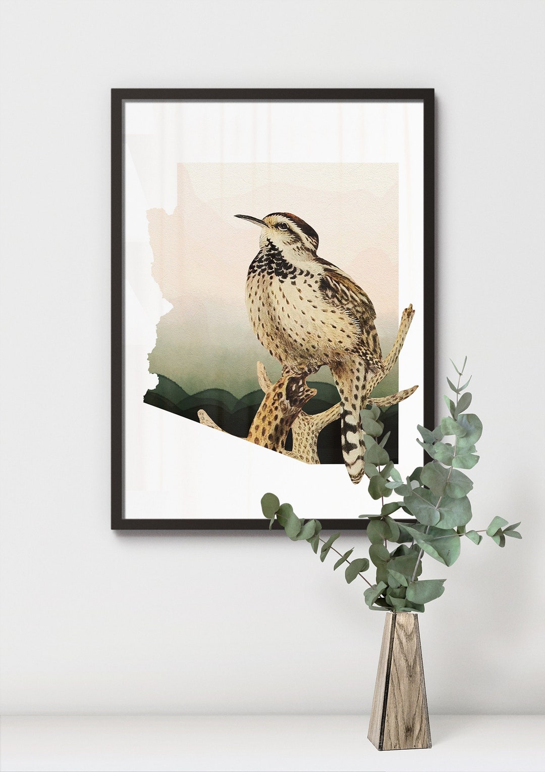 Arizona Cactus Wren Bird Wall Art, State Bird Art, Gift for Bird Lover ...