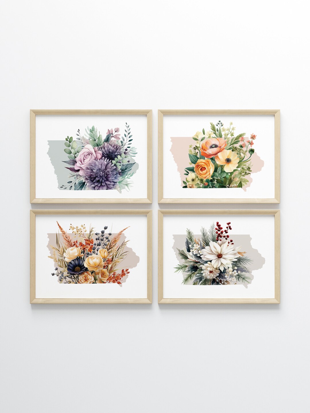 Iowa Floral Art Prints | Four Seasons Gallery Wall Decor - Etsy