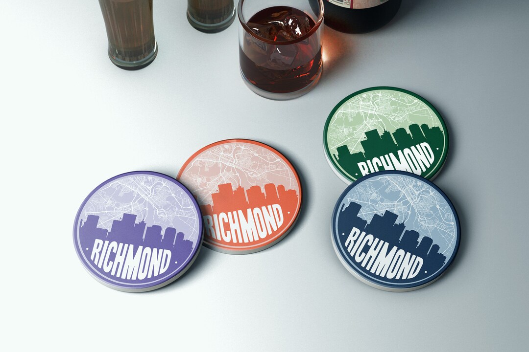 Richmond Virginia Map Coaster Set, Set of Coasters, Richmond Gift for ...
