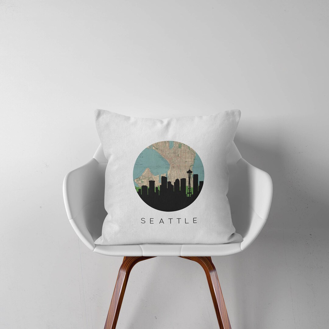 Seattle Map Pillow, Seattle Skyline Pillow, Washington Throw Pillow ...