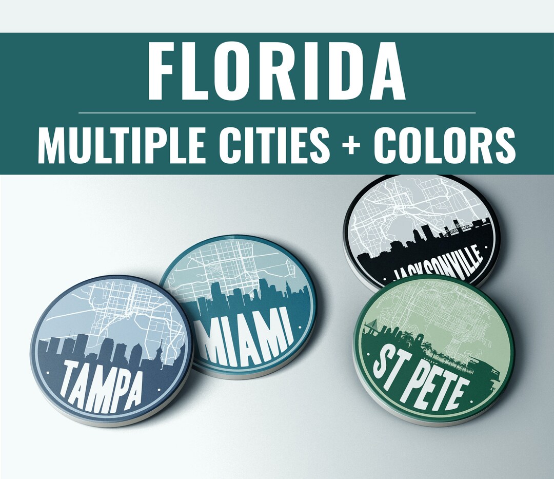 Florida Coasters Set St Petersburg, Tampa & Miami Gifts Unique Florida ...