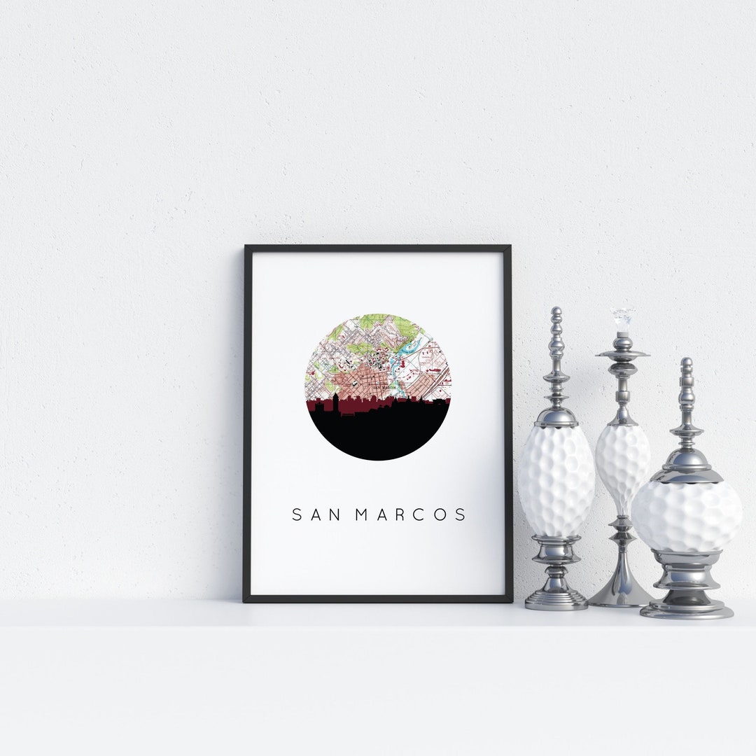 San Marcos Texas Skyline Art Print: Vintage Map Dorm Decor - Etsy