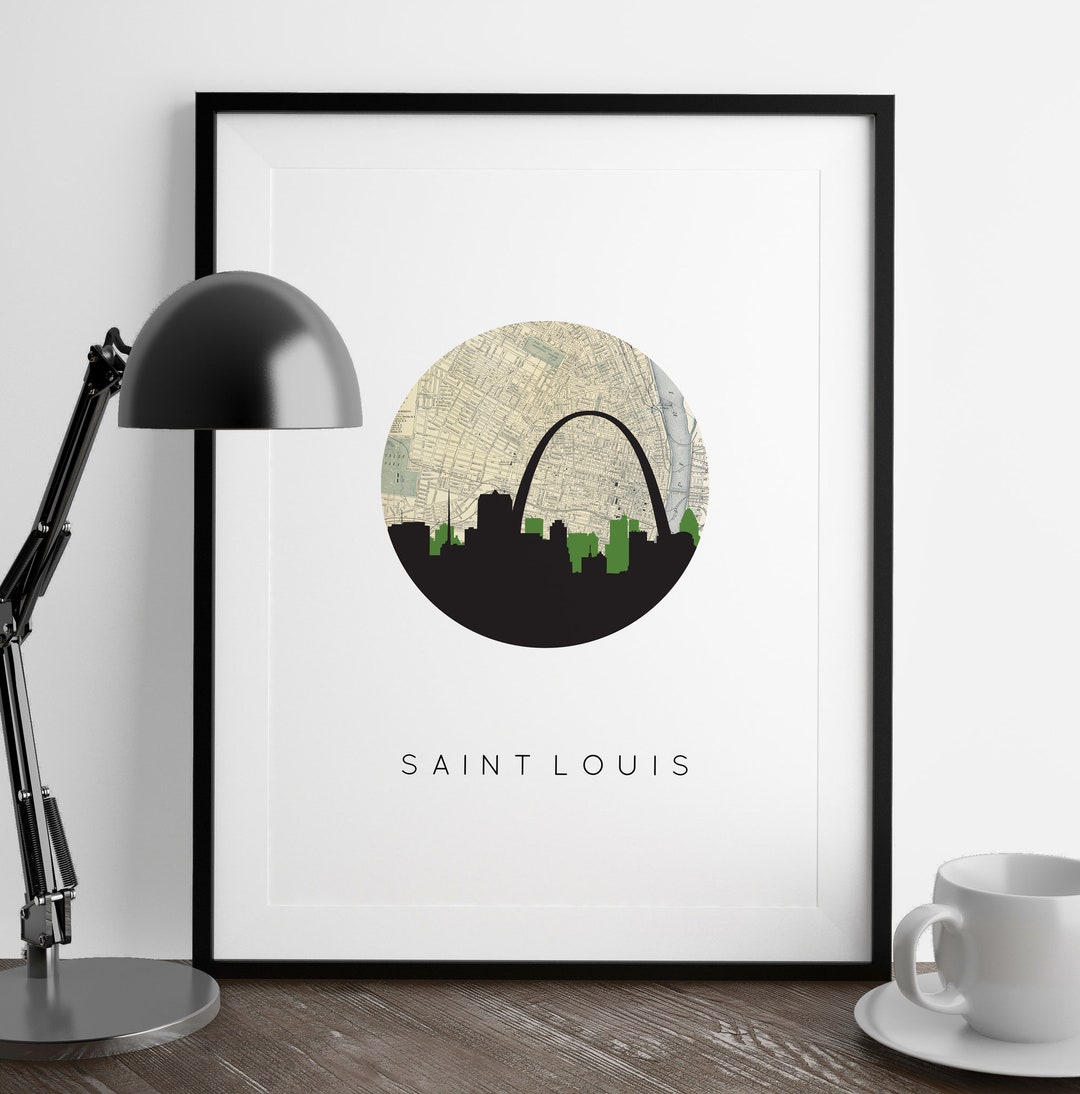 St. Louis Missouri Map Art Print With Skyline and Vintage Map - Etsy