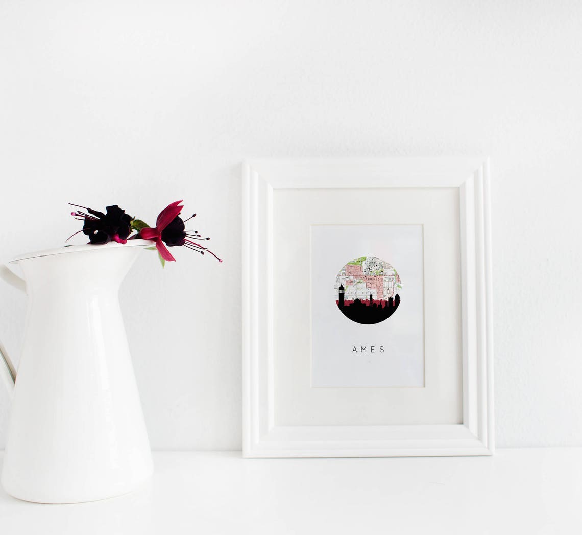 Ames Iowa Map Art Ames Iowa State Art Print Iowa Art Print | Etsy