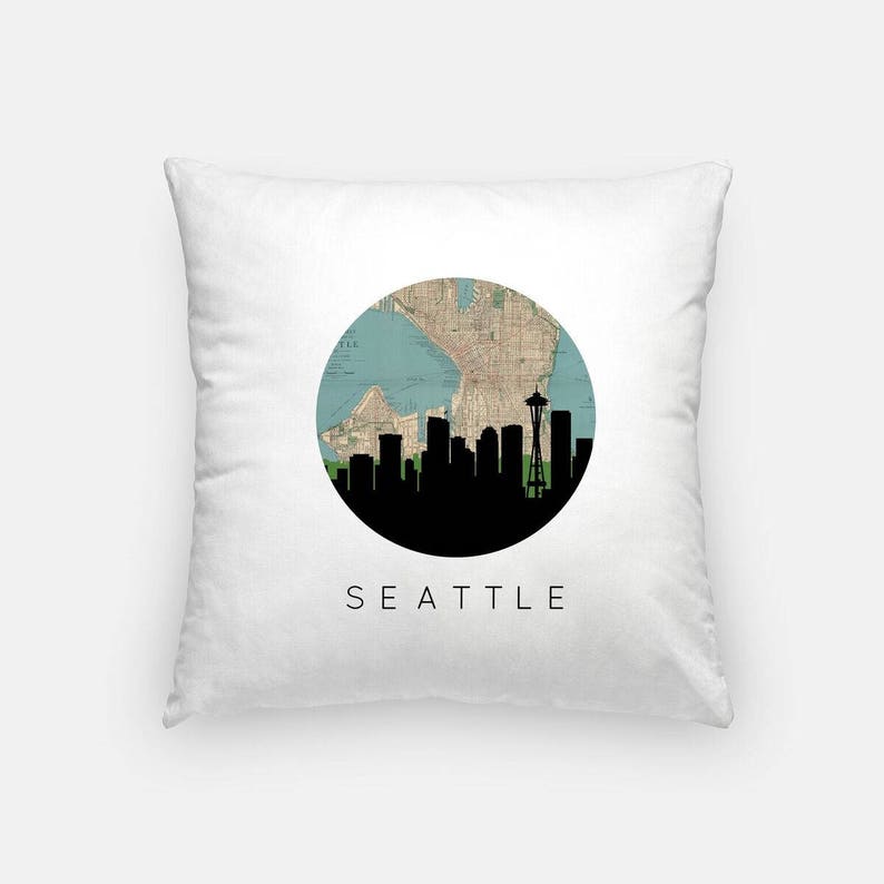 Seattle Map Pillow Seattle Skyline Pillow Washington Throw | Etsy