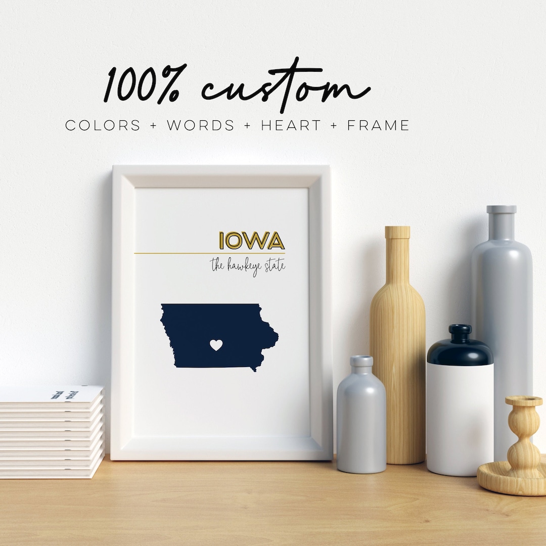 Personalized Iowa State Wall Art, the Hawkeye State Print, Des Moines ...