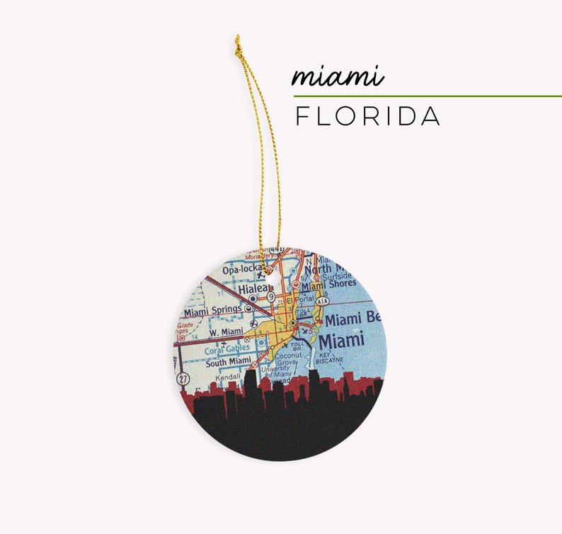 Florida Ornament - Miami Christmas Ornament, Engagement Gift, Ceramic ...