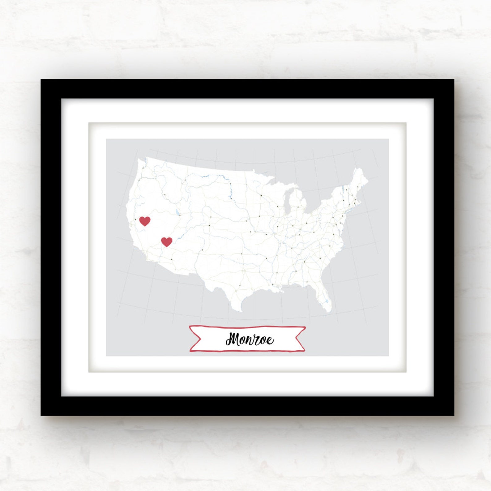 Custom Sign United States Map Art Framed Wall Art One of a - Etsy