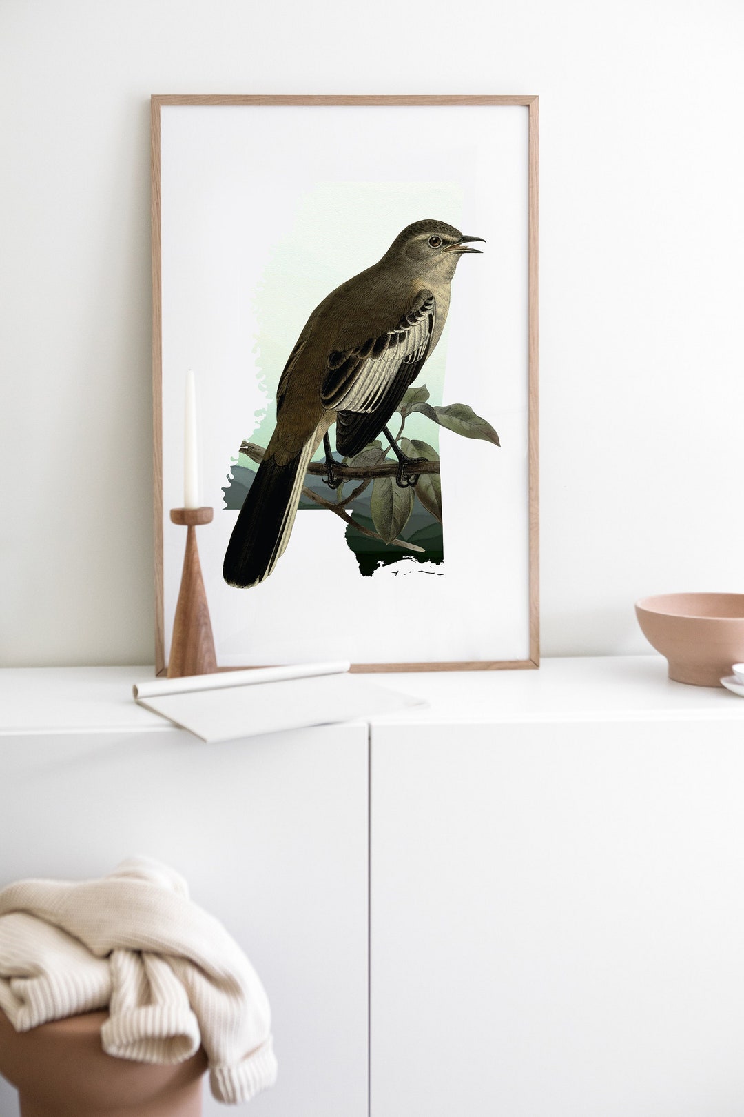 Northern Mockingbird Wall Art Print Mississippi Bird Decor Framed ...